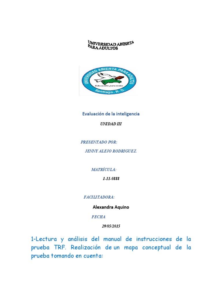 Evaluación del Test TRF de Inteligencia | PDF