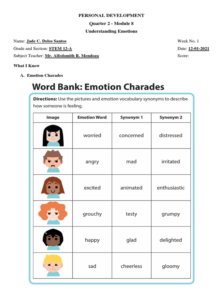 Personal Development - Module 8 | PDF | Emotions | Feeling