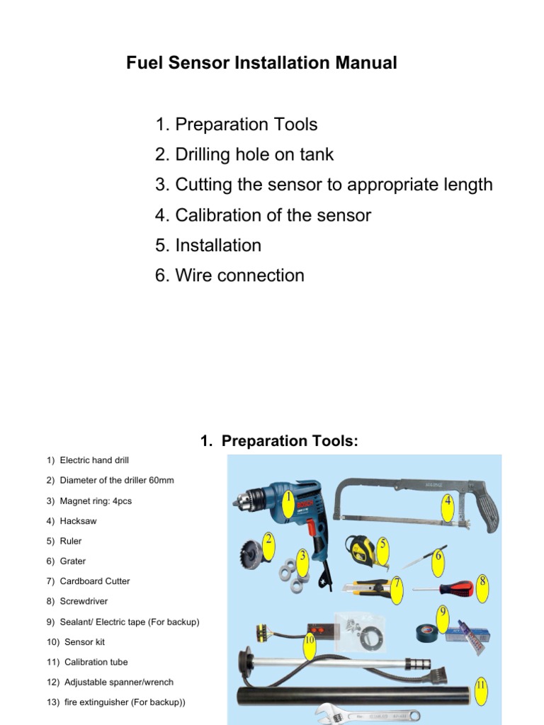 Fuel Sensor Installation Manual | PDF | Drilling | Scrap