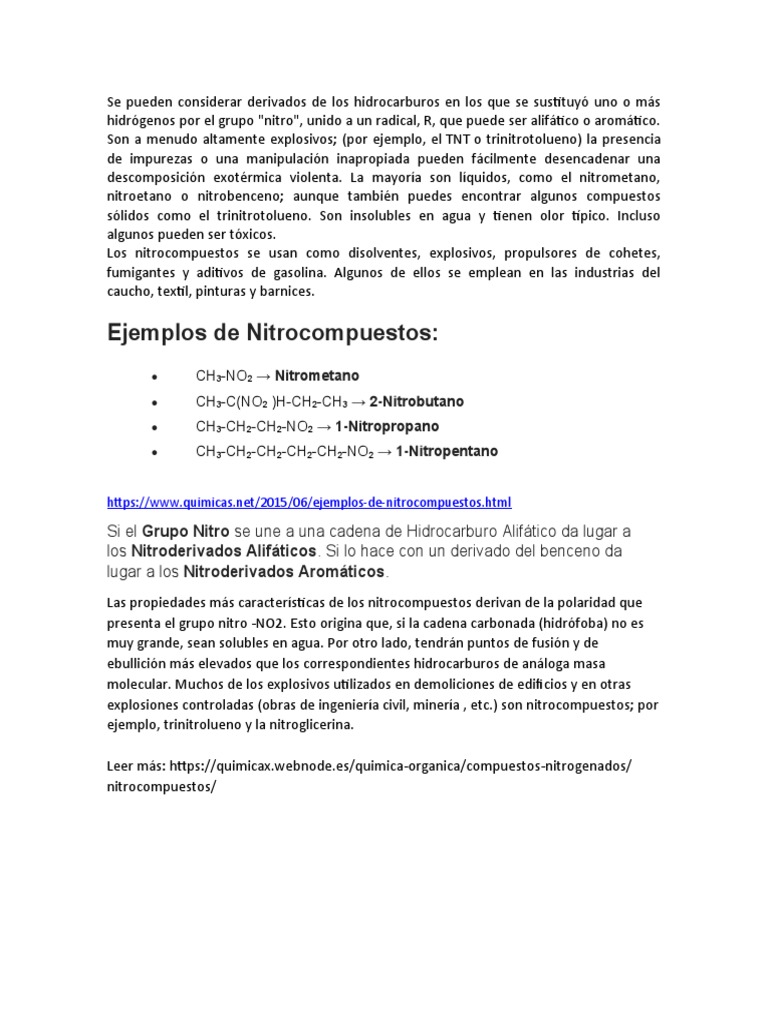 Nitro Compuestos | PDF | Hidrocarburos | Química