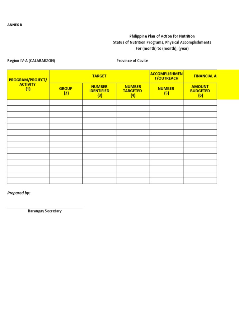 Annex B PPAN Accomplishment Report Template Barangay | PDF
