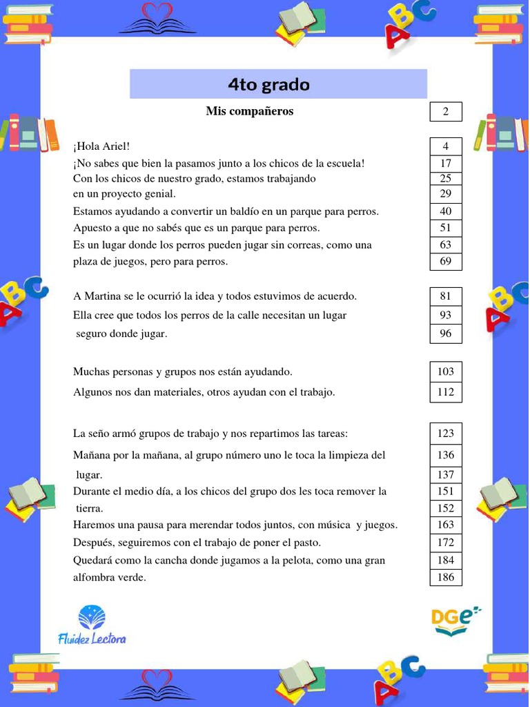 FLUIDEZ Lectura Individual 4to Grado Mis Companeros | PDF