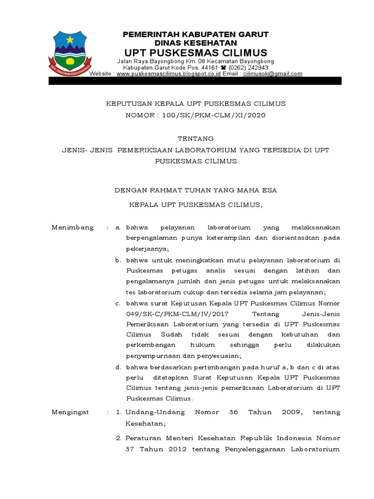 Jenis Pemeriksaan Lab Puskesmas Cilimus | PDF