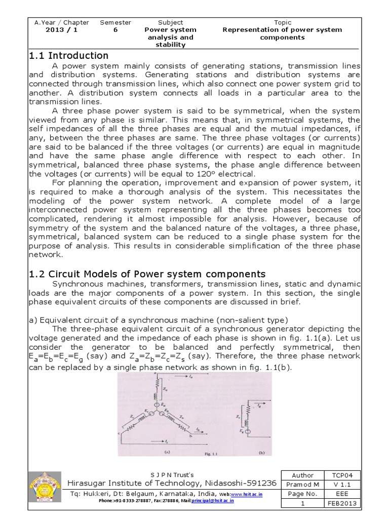 2013 / 1 6 Power System Analysis and Stability Representation of Power ...
