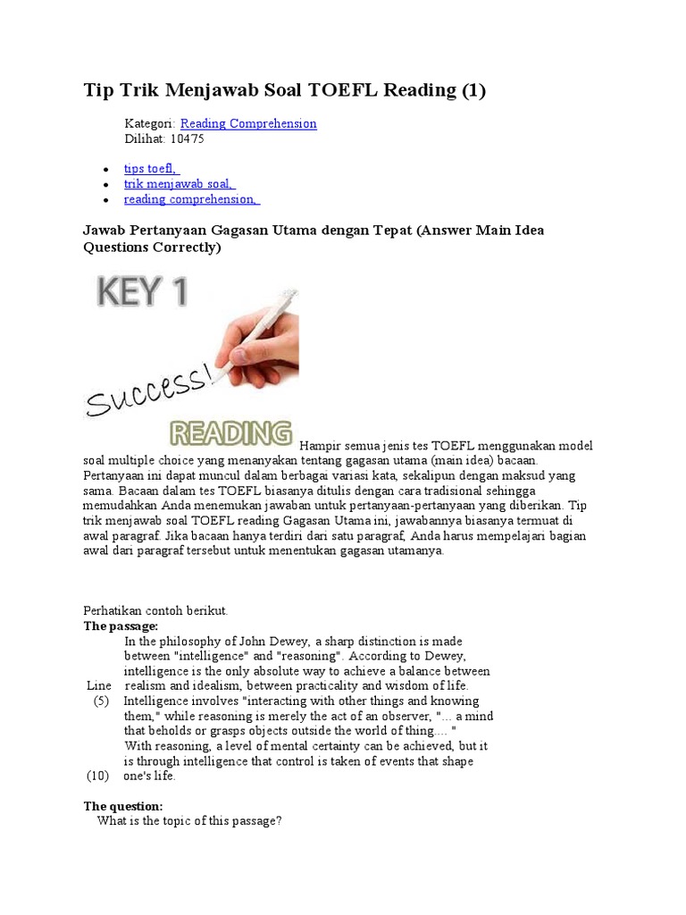 Tip Trik Menjawab Soal TOEFL Reading | PDF | Seni & Disiplin Bahasa | Sains & Matematika