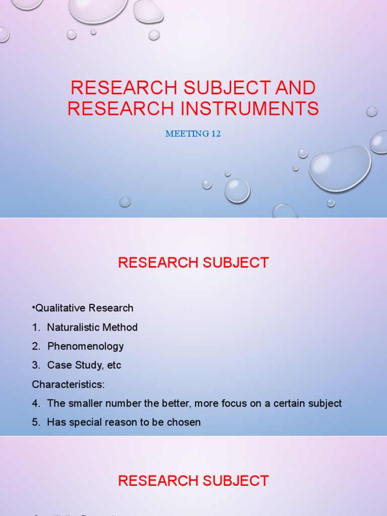 Research Subject and Research Instruments | PDF | Wellness | Science ...