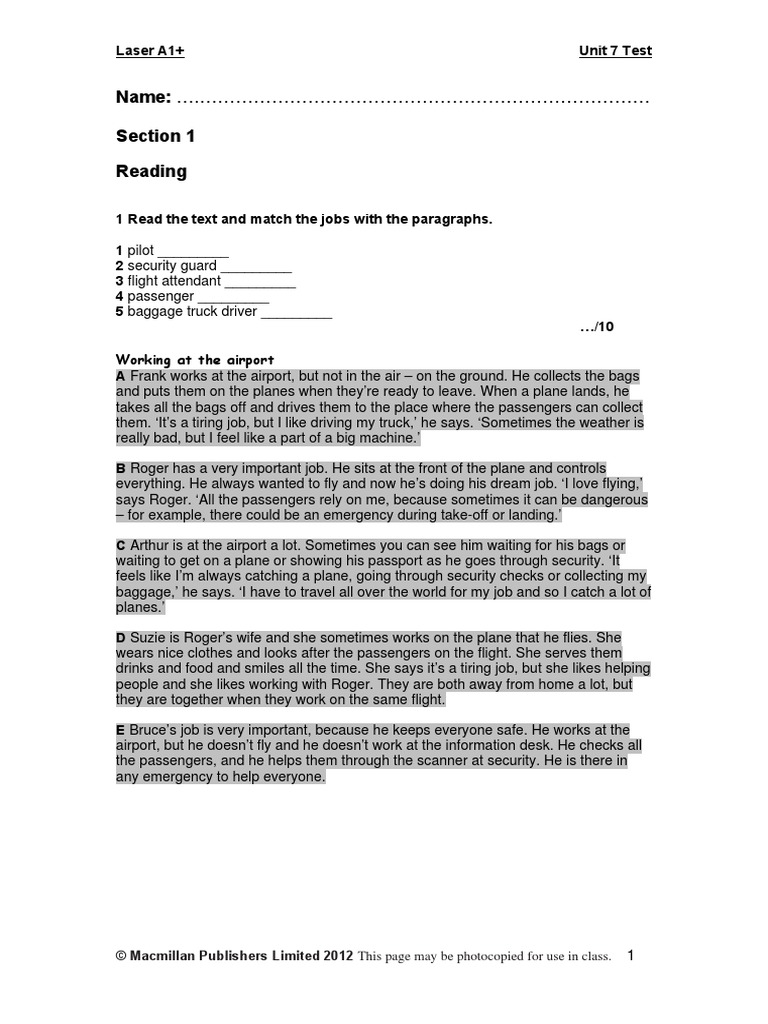 Unit 7 Laser A1+ | PDF | Airport | Transport