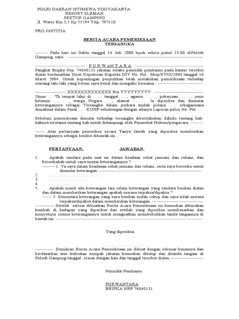 Contoh Bap Tersangka | PDF