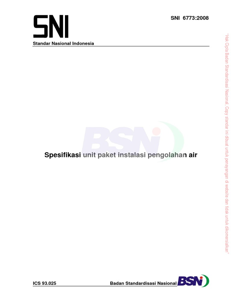 Spesifikasi Instalasi Pengolahan Air SNI 6773 | PDF | Griya & Taman ...