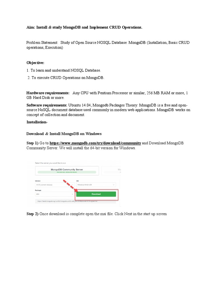 MongoDB Installation & CRUD Guide | PDF | Installation (Computer Programs) | Array Data Type