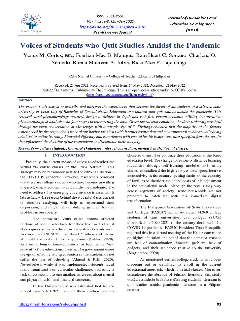 Voices of Students Who Quit Studies Amidst The Pandemic | PDF ...