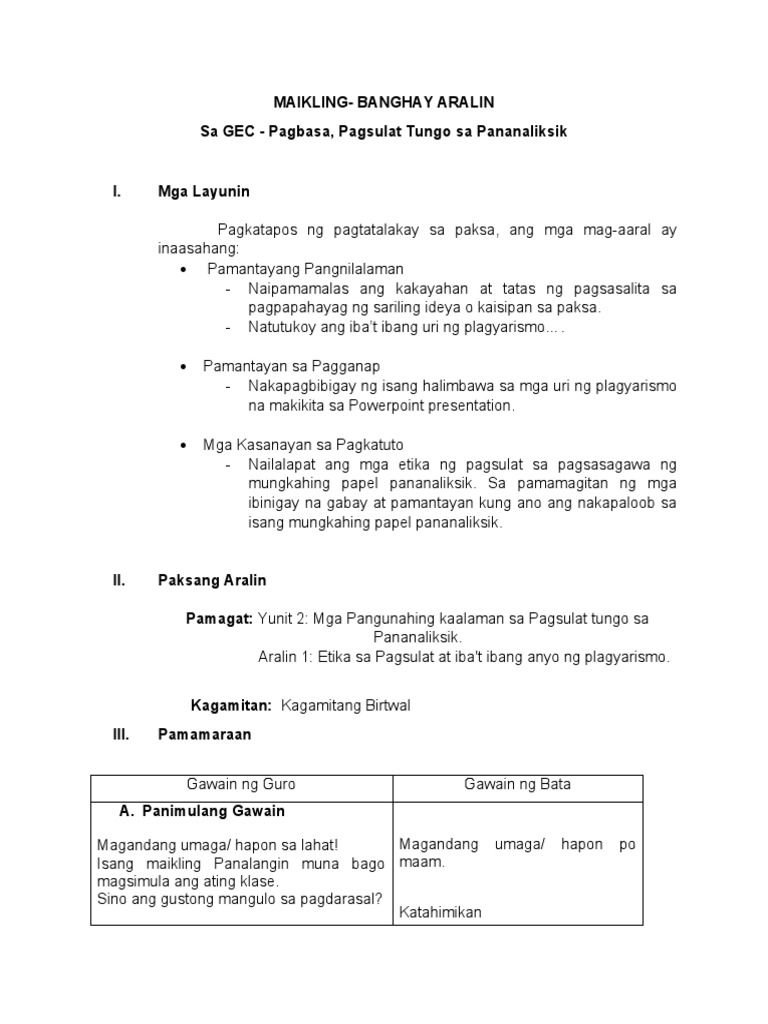 Yunit 2 - Aralin 1 - Maikling-Banghay-Aralin | PDF