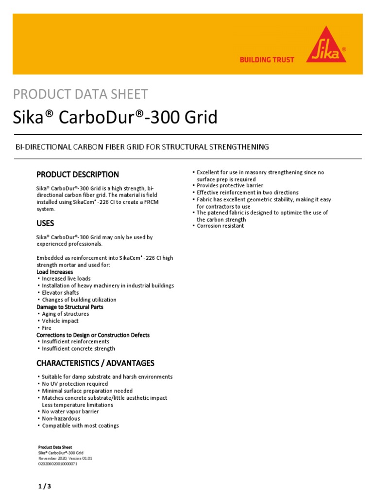 Sika® Carbodur®-300 Grid: Product Data Sheet | PDF | Concrete | Fibers