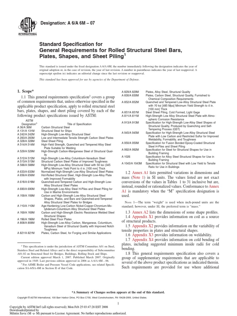 Astm A6 | PDF | Steel | Structural Steel