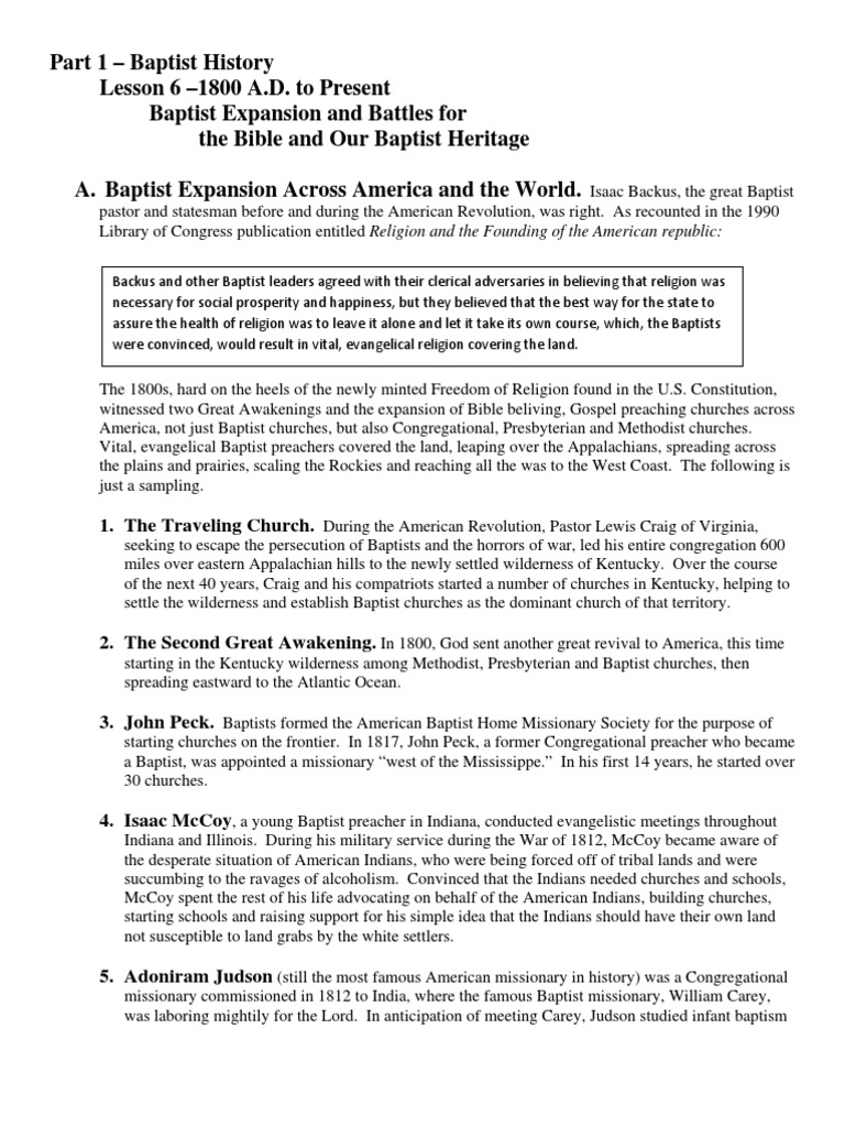 Lesson 06 From 1800 AD To Present | PDF | Southern Baptist Convention ...