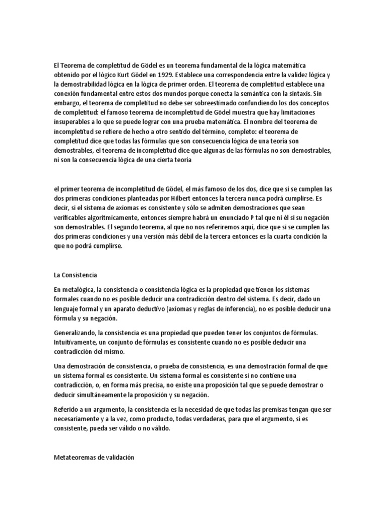 El Teorema de Completitud de Gödel Es Un Teorema Fundamental de La ...