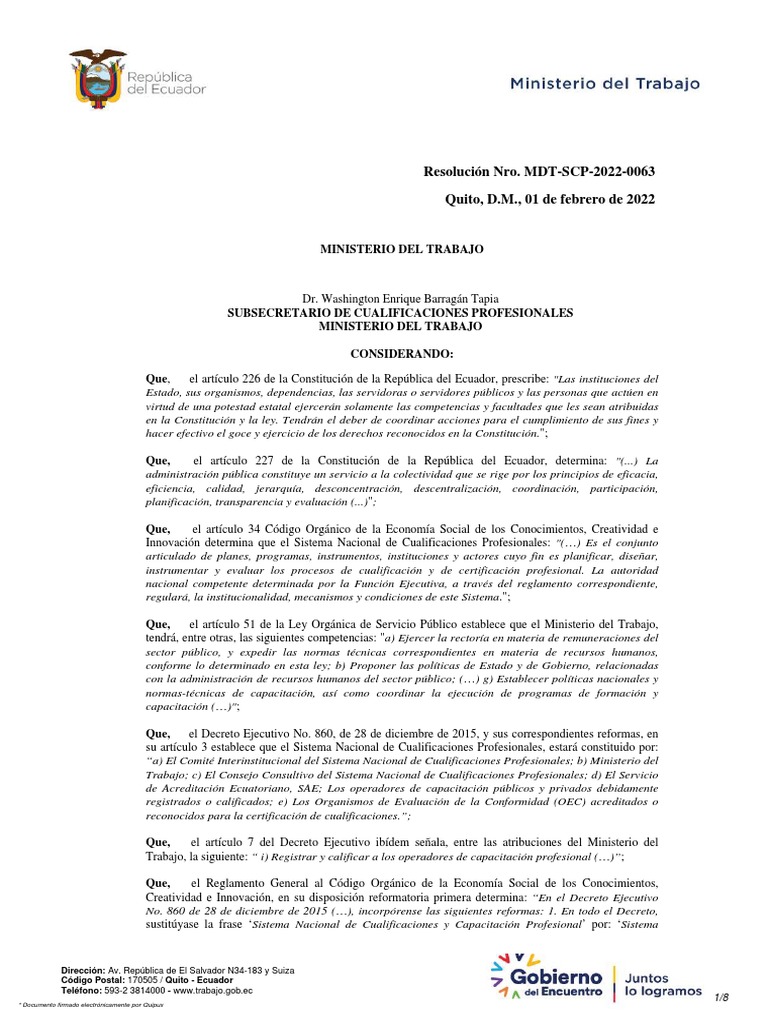 MDT SCP 2022 0063 | PDF | Ecuador | Ciencias Políticas