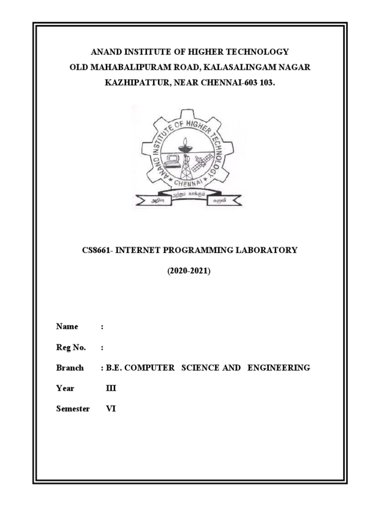 Record-cs8661-Internet Programming Lab Even Sem-2021 | Download Free ...