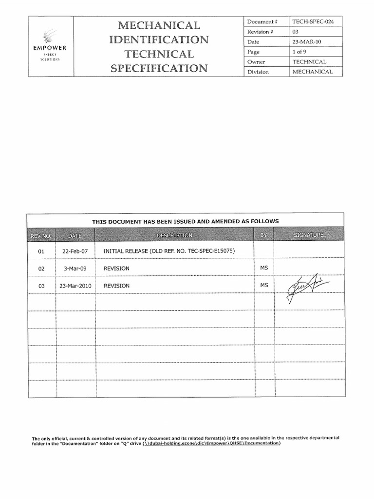 Tech-Spec-024 (Mechanical Identifi | PDF