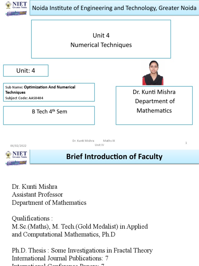 Unit 4 Numerical Techniques Unit: 4: Btech4 Sem | PDF | Finite Difference | Numerical Analysis