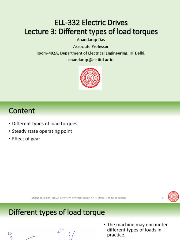 ELL-332 Electric Drives Lecture 3: Different Types of Load Torques ...