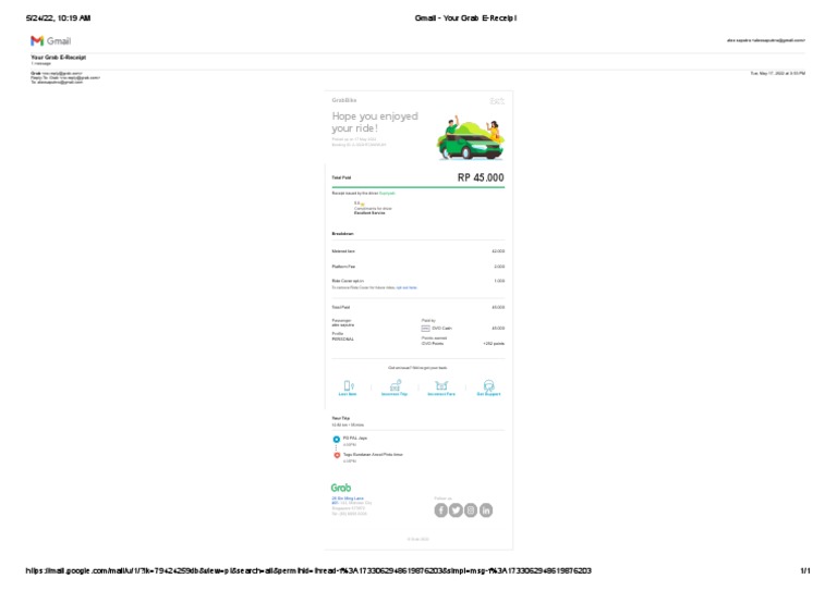 Hope You Enjoyed Your Ride!: Your Grab E-Receipt | Download Free PDF ...
