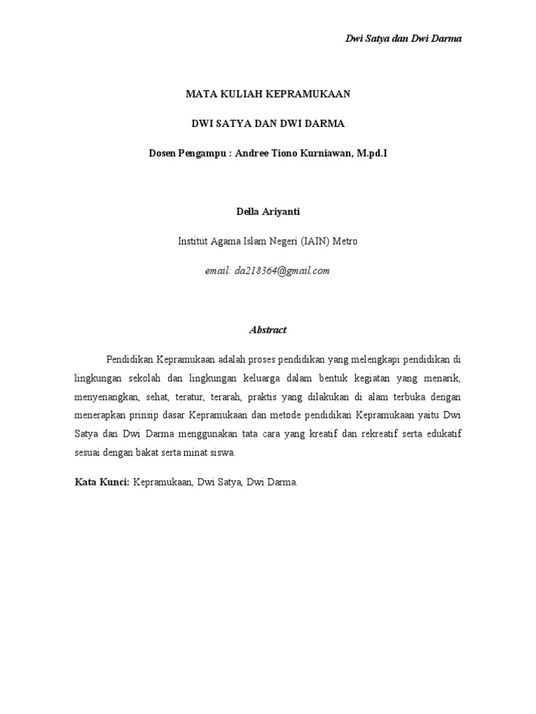Arti Dwi Satya dan Dwi Darma Pramuka | PDF | Karier & Perkembangan ...