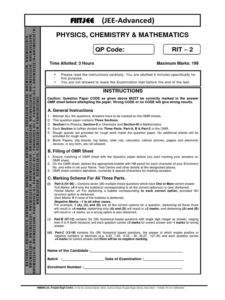 FIITJEE - (JEE-Advanced) : Physics, Chemistry & Mathematics | PDF ...