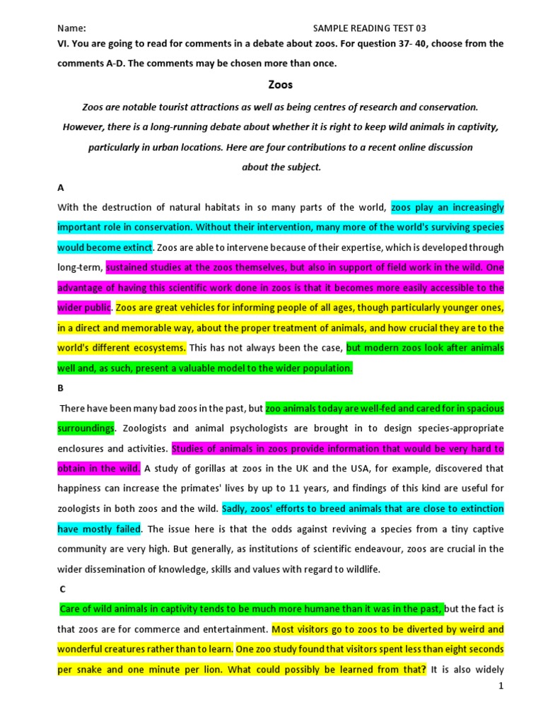 143 - Sample Reading Test 3 Keys | Download Free PDF | Zoo ...