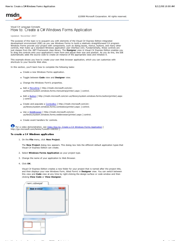 Create A C# Windows Forms Application | PDF | C Sharp (Programming ...