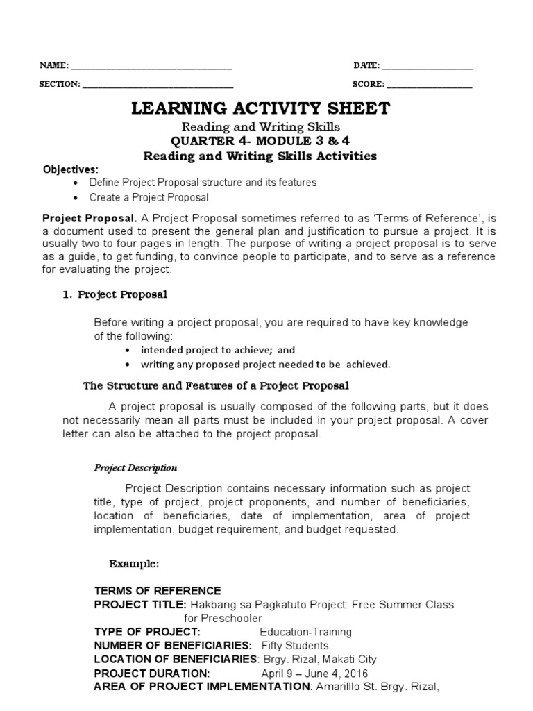 Learning Activity Sheet: Quarter 4-Module 3 & 4 Reading and Writing ...