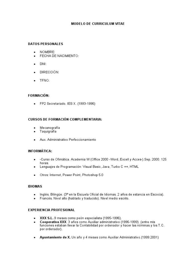 Modelo Resumen Curricular | PDF