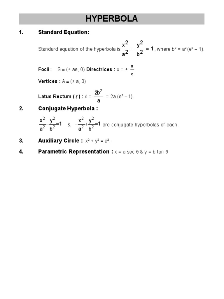 Hyperbola: 1. Standard Equation | PDF | Geometric Objects | Euclidean ...