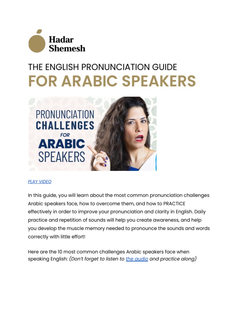 English Pronunciation Guide For Arabic Speakers | PDF | Arabic ...