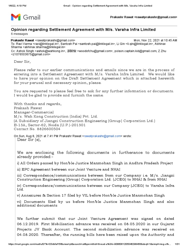 Opinion Regarding Email of Link Legal Advocates | PDF | Joint Venture ...