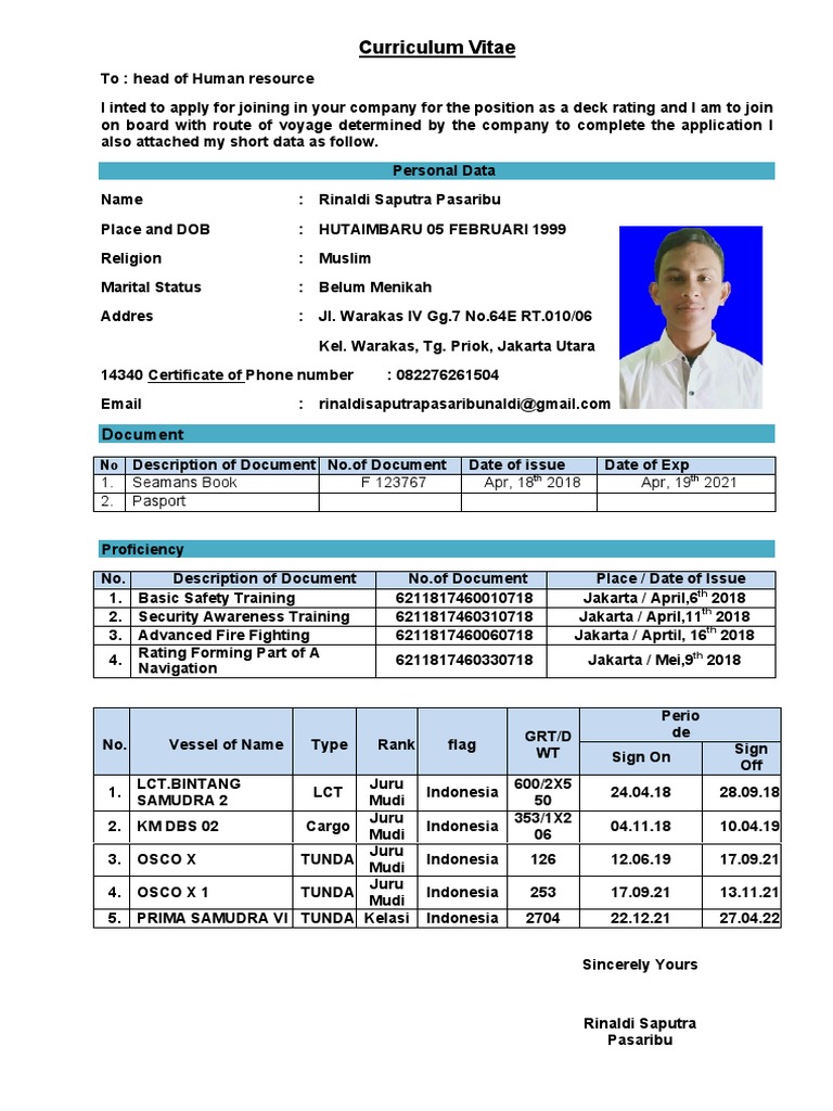 Curriculum Vitae Rinaldi Pasaribu | PDF