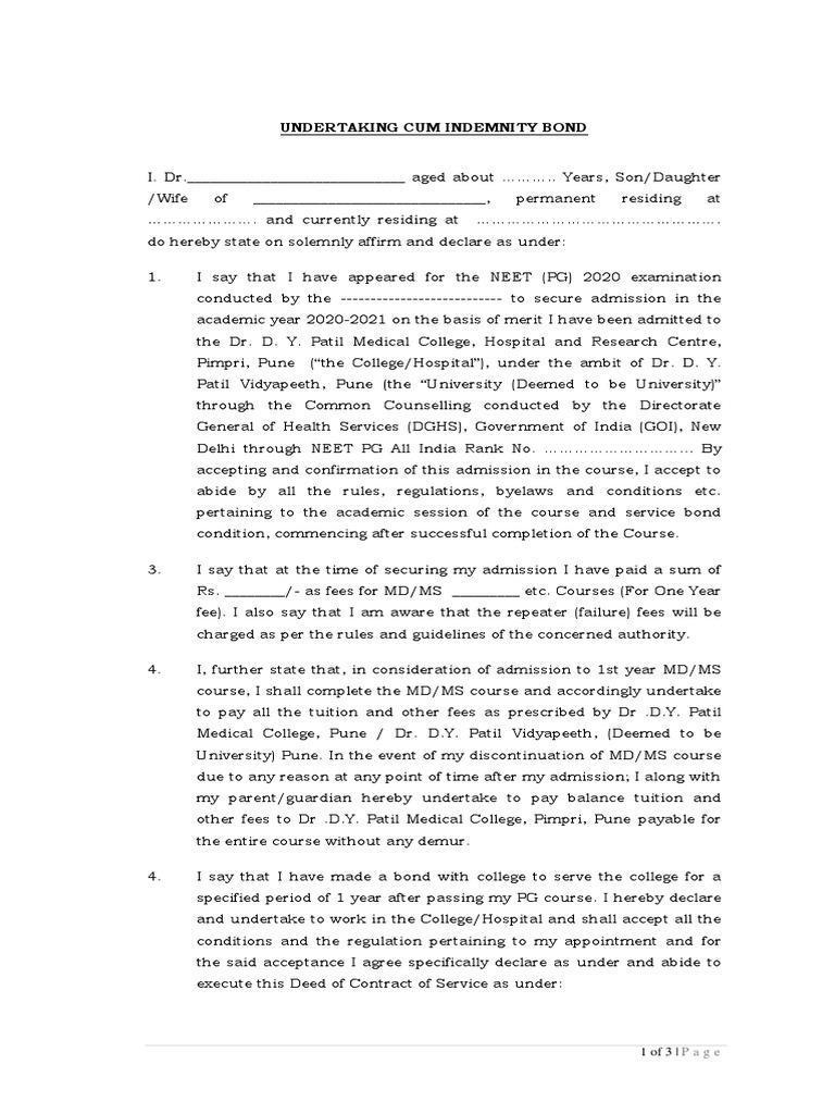 Undertaking Cum Indemnity Bond | PDF | Common Law | Government
