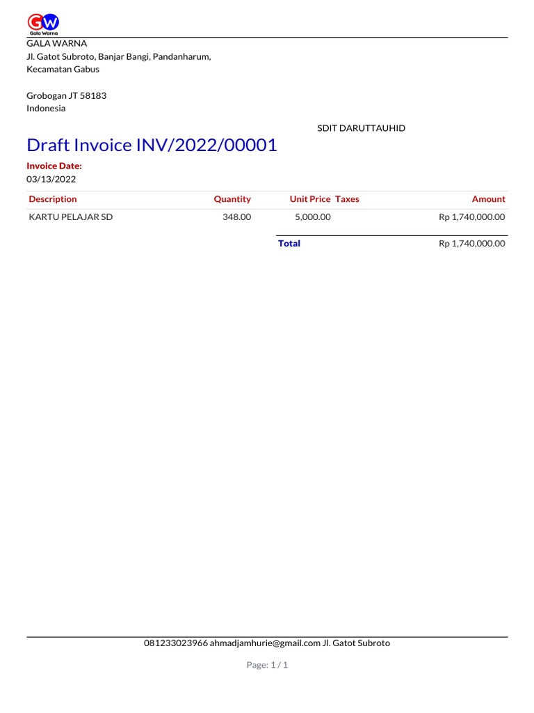 Draft Invoice INV 2022 00001 | PDF