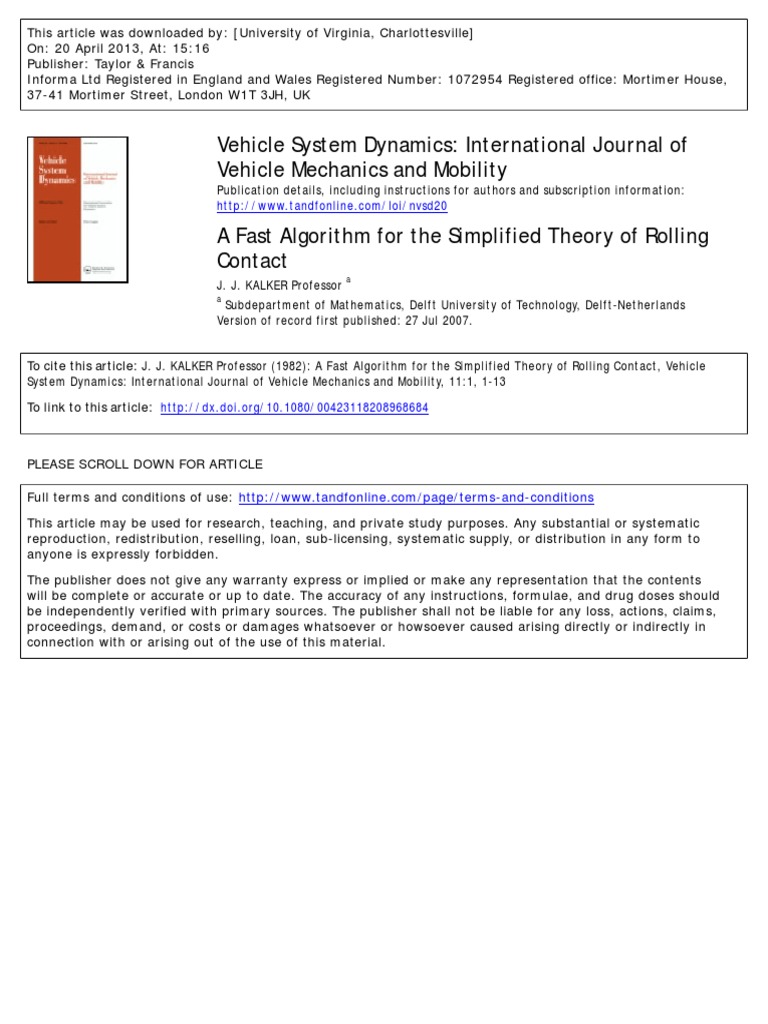 Fast algorithm calculates rolling contact forces | PDF | Force ...