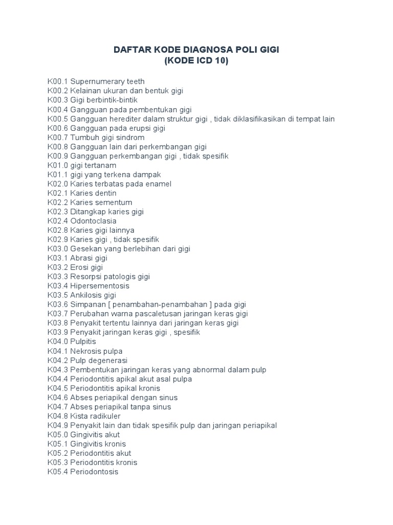 Daftar Kode Diagnosa Poli Gigi | PDF