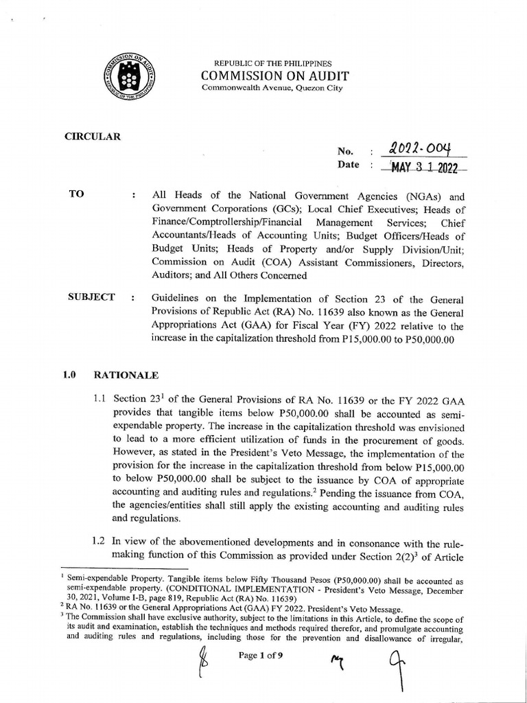 COA CIRCULAR NO. 2022 004 May 31 2022 | PDF