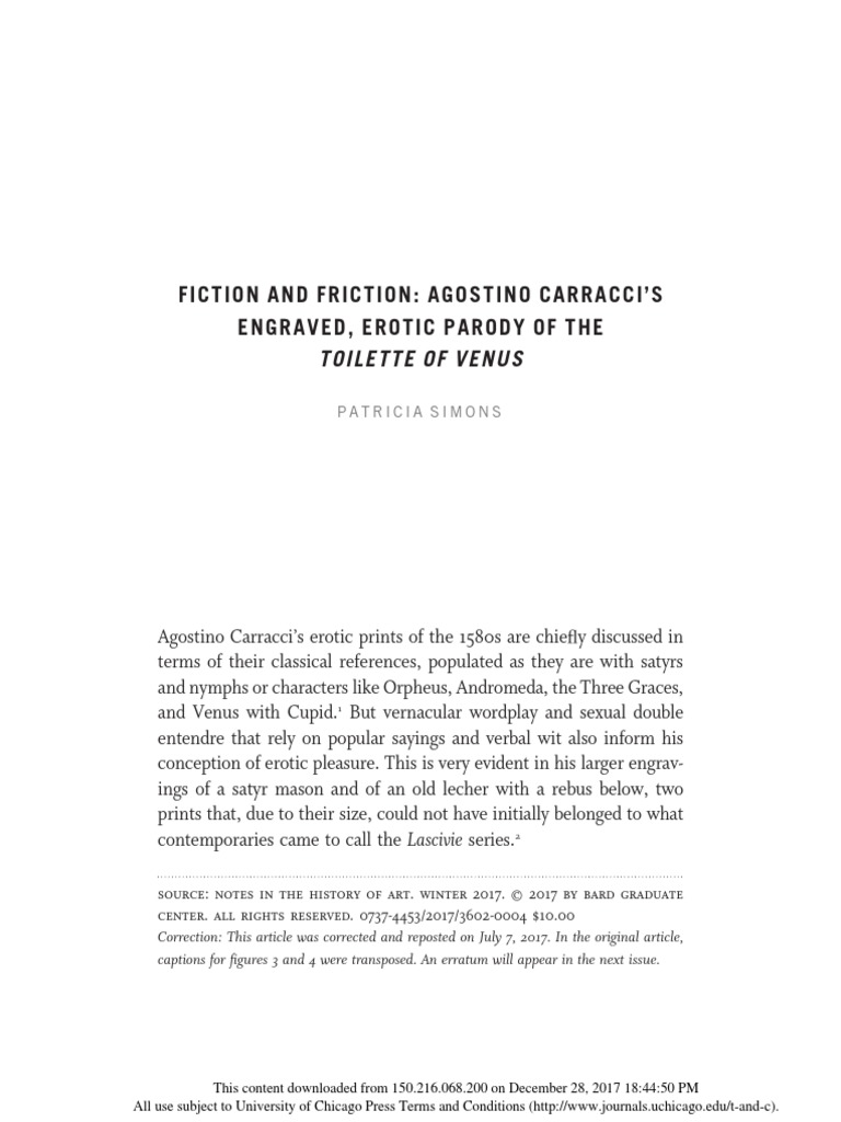 Fiction and Friction Agostino Carracci's Engraved, Erotic Parody of The ...