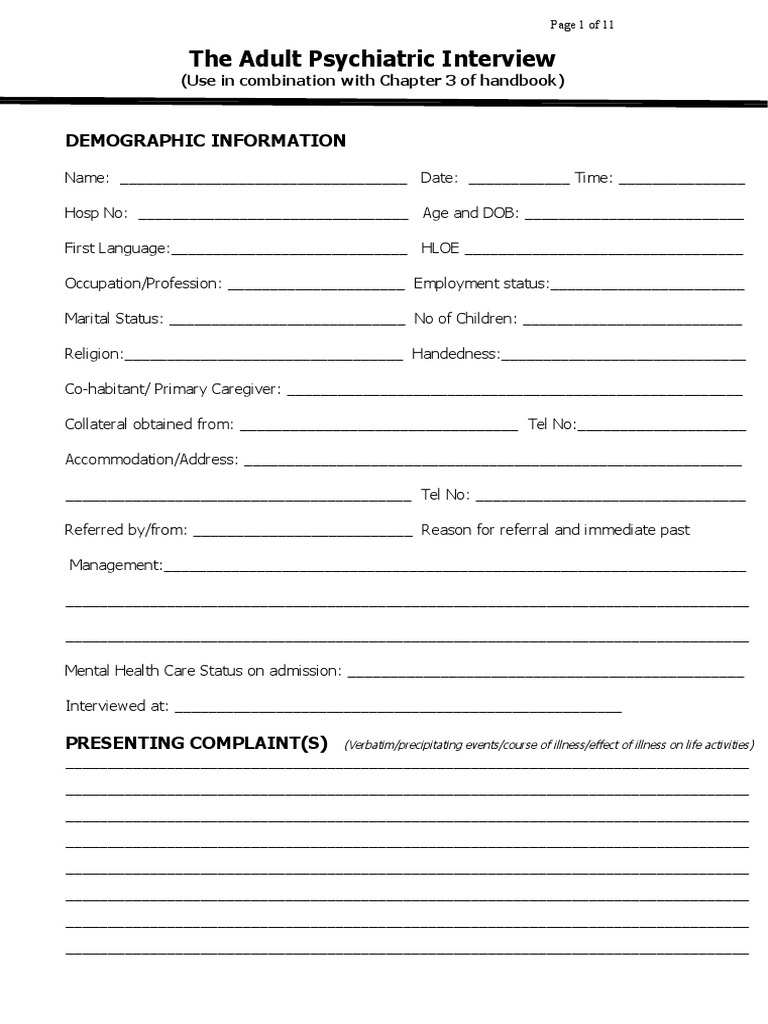 Psychiatric Interview 2020 For Students (Clerking Pages) | PDF ...