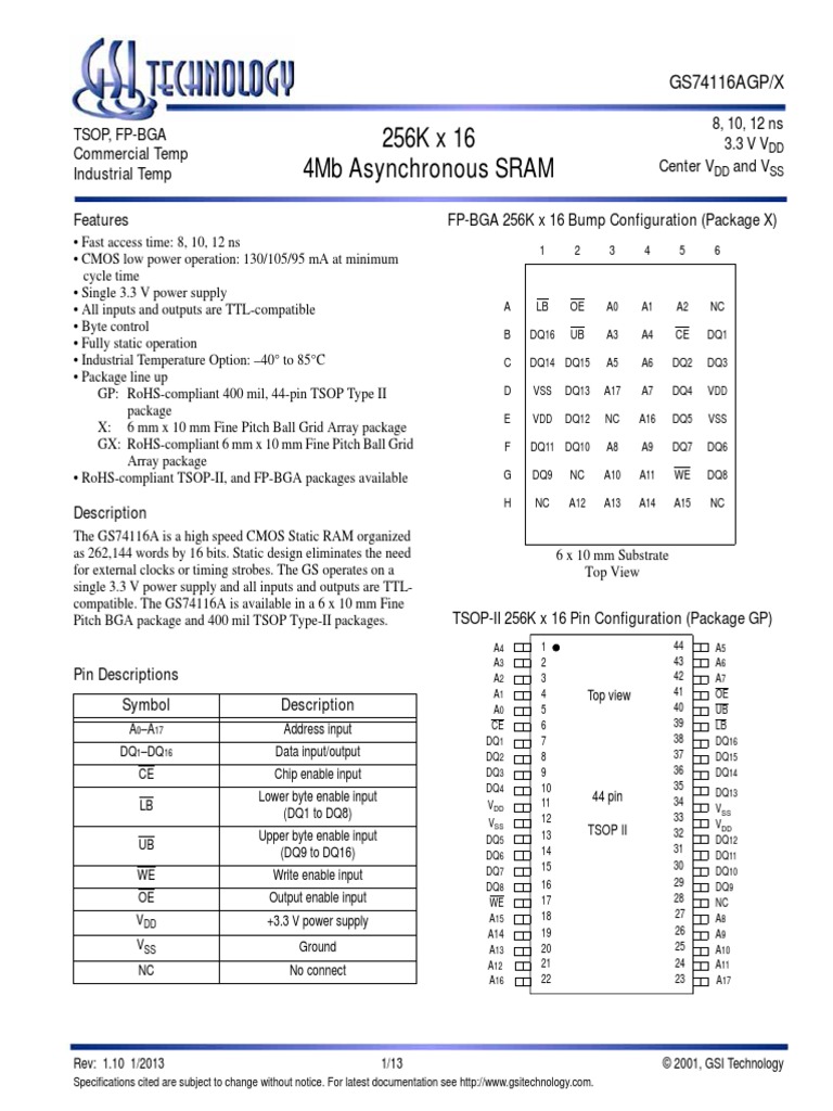 256K X 16 4Mb Asynchronous SRAM | PDF | Computer Hardware | Computer ...