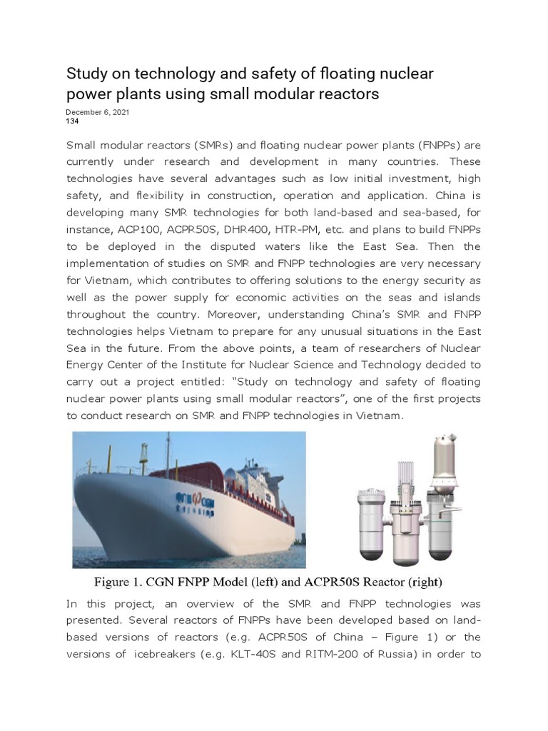 Study On Technology and Safety of Floating Nuclear Power Plants Using ...