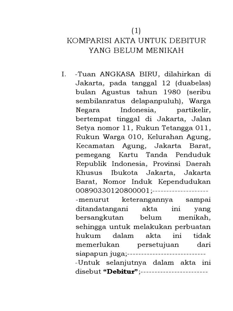 Komparisi Akta untuk Debitur Menikah | PDF | Hukum