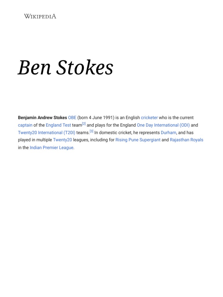 Ben Stokes: Biography and Career Stats | PDF | England Cricket Team ...