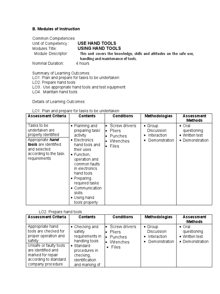EIM NC II - Comon Competencies | PDF | Tools | Methodology