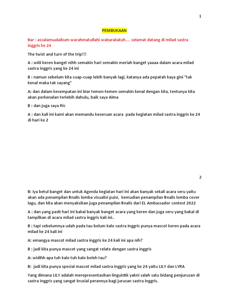 Script MC Milad | PDF | Seni & Disiplin Bahasa | Kajian Bahasa Asing