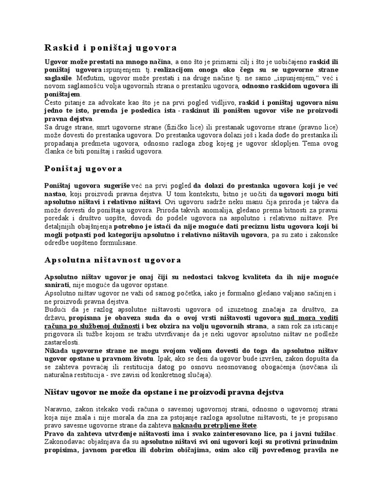 Raskid I Poništaj Ugovora | PDF